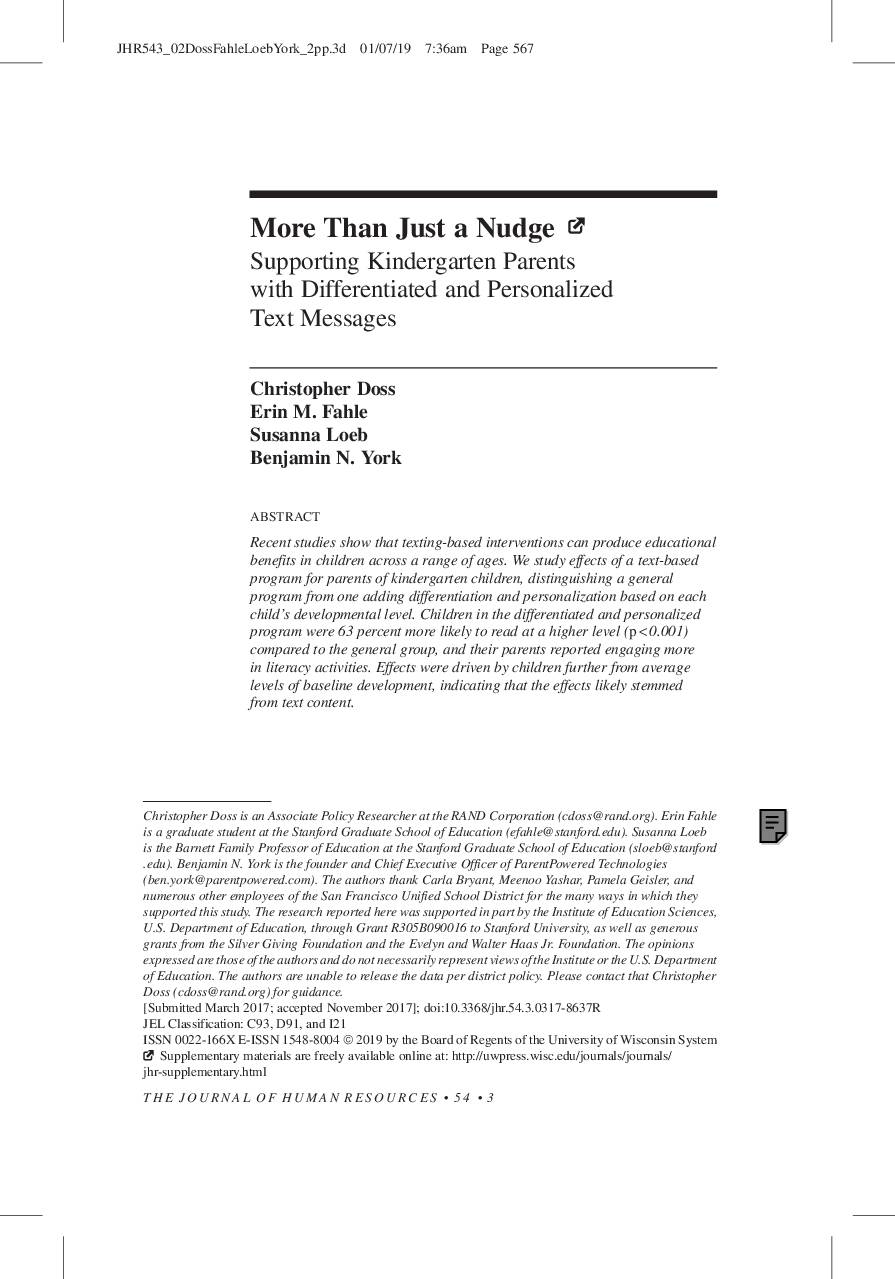 More Than Just a Nudge Supporting Kindergarten Parents with ...