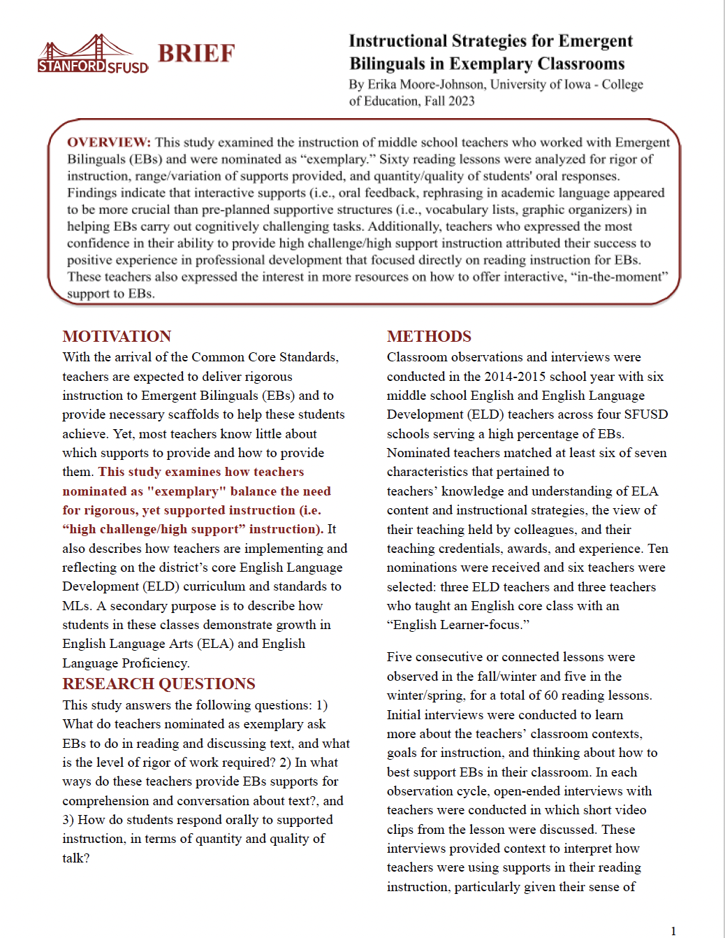 Instructional Strategies for Emergent Bilinguals in Exemplary ...