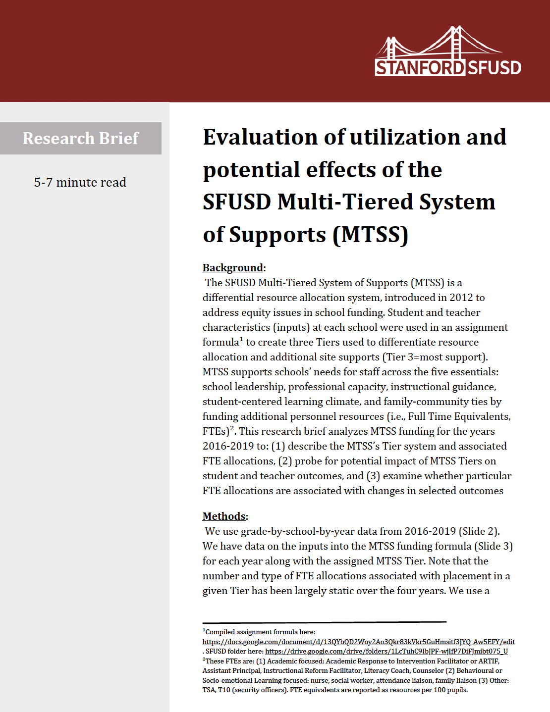 Evaluation of utilization and potential effects of the SFUSD Multi ...