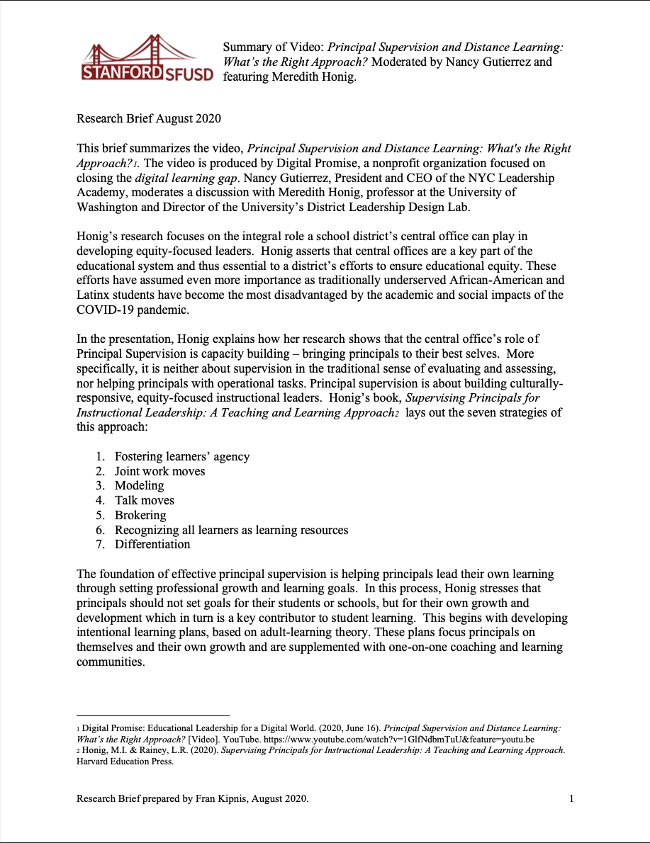 Summary of Video: Principal Supervision and Distance Learning: What's ...