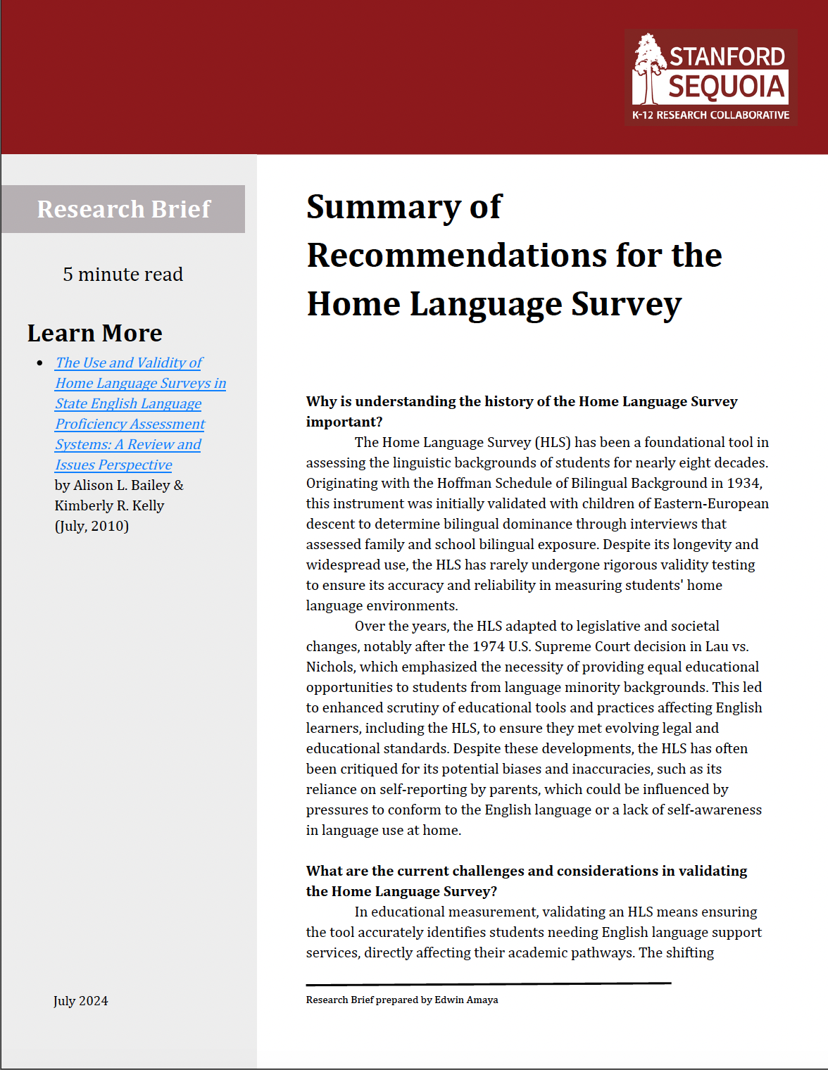 Summary of Recommendations for the Home Language Survey - California ...