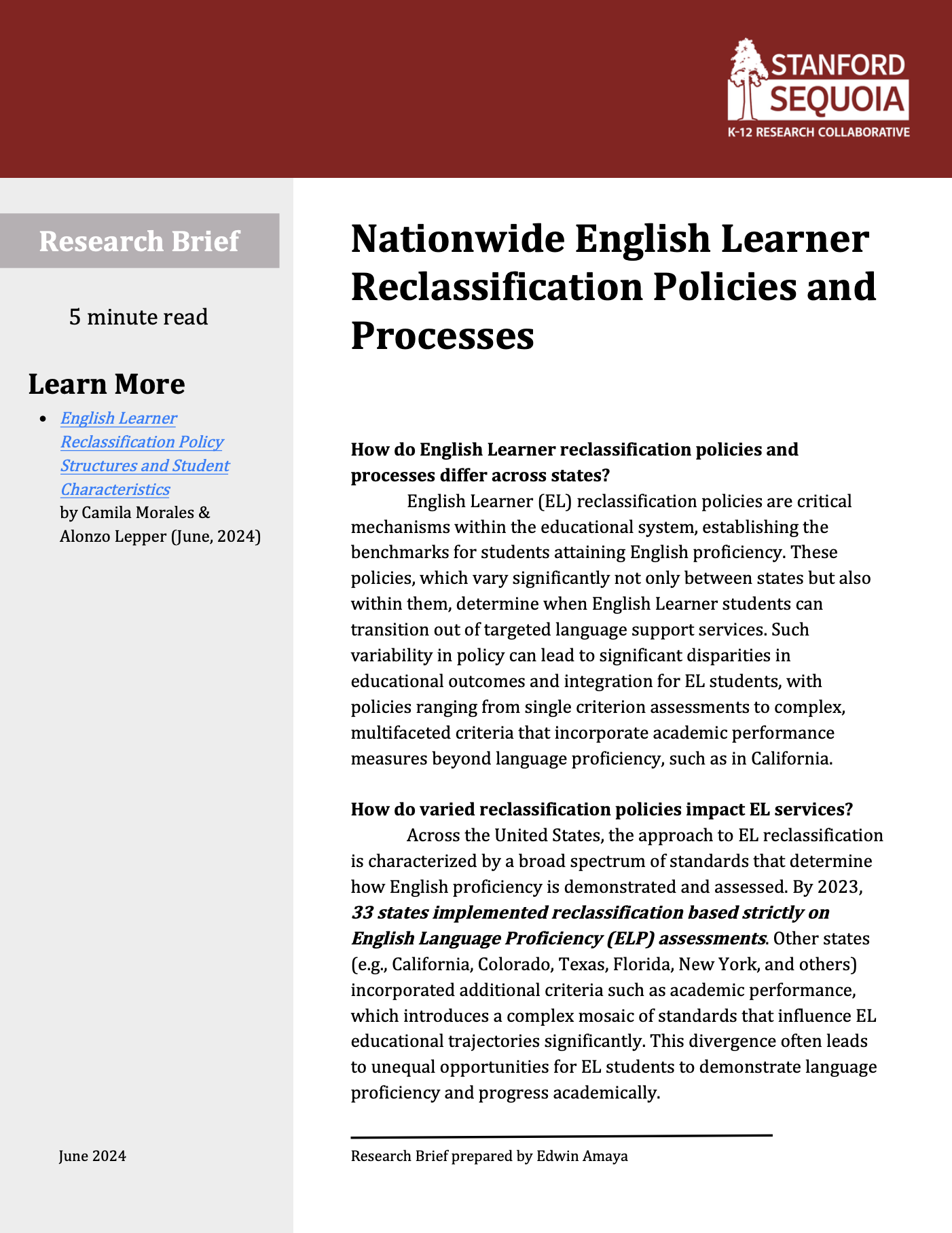 National English Learner Reclassification Policies and Processes ...